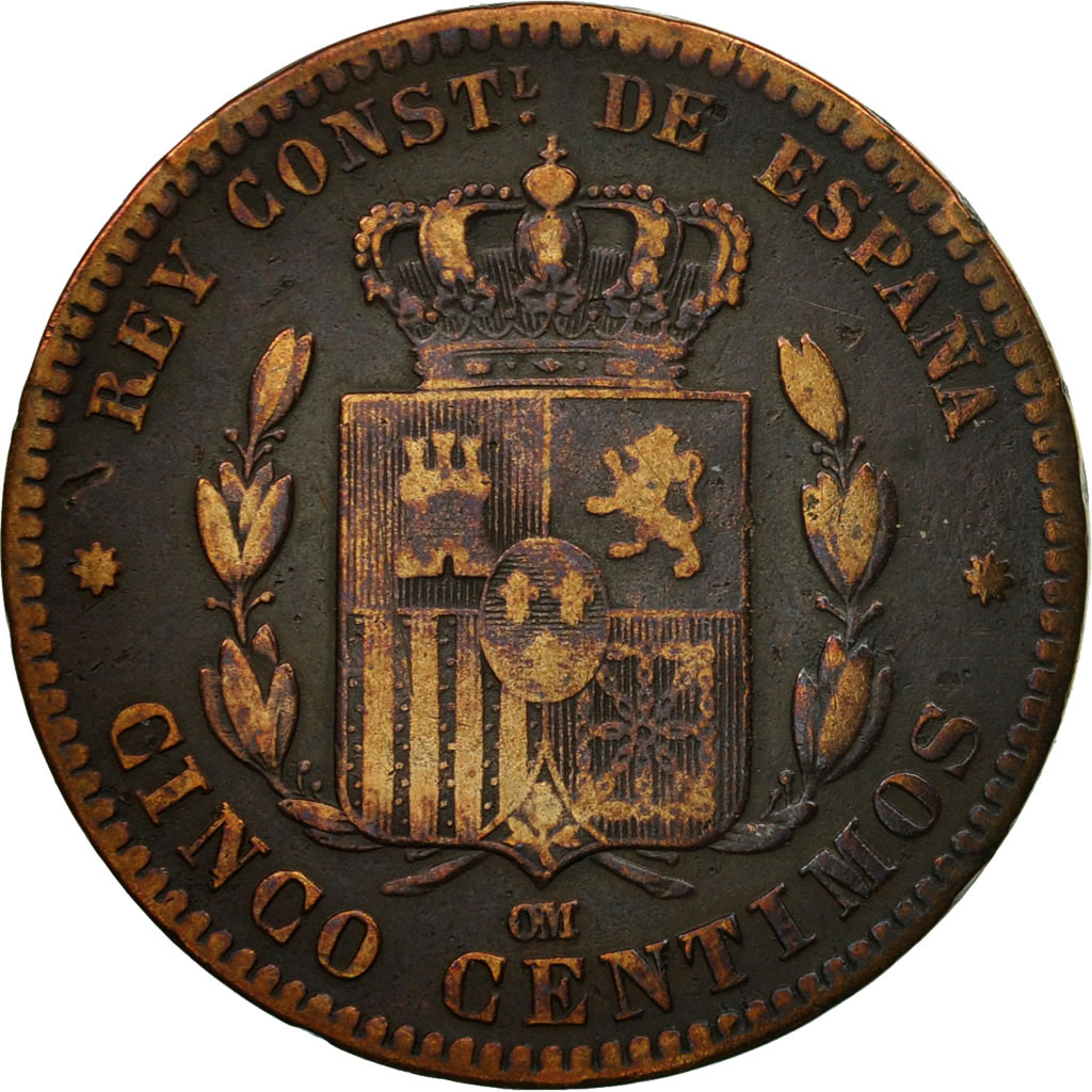 Coin, Spain, Alfonso XII, 5 Centimos, 1878, Madrid, , Bronze, KM:674