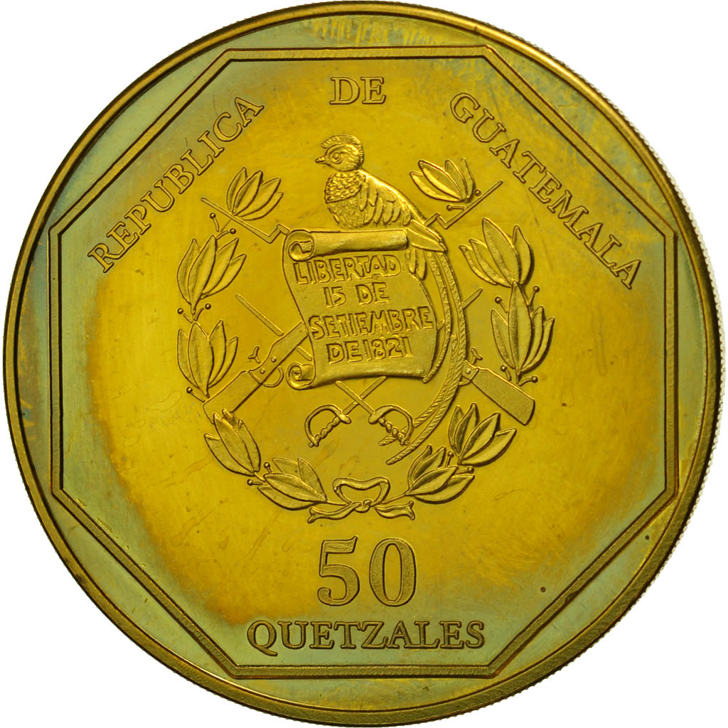 Coin, Guatemala, 50 Quetzales, 1995, Tower, , Brass, KM:3a.1 | North ...