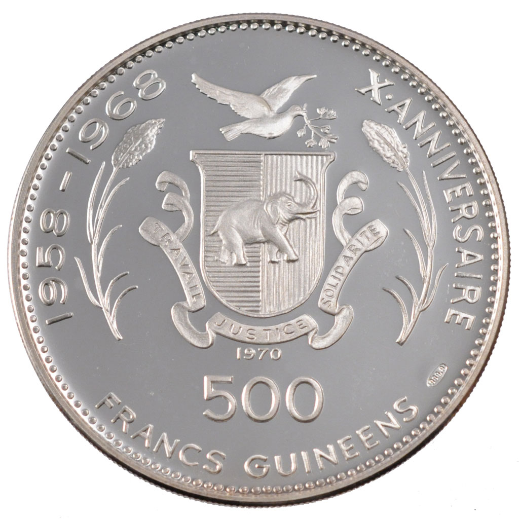 Coin, Guinea, 500 Francs, 1970, , Silver, KM:26 | African Coins