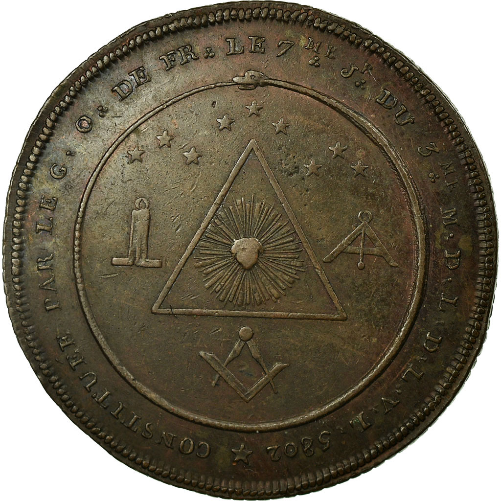 France, Token, Masonic, Loge de la Parfaite Réunion, Orient de Paris, 1802