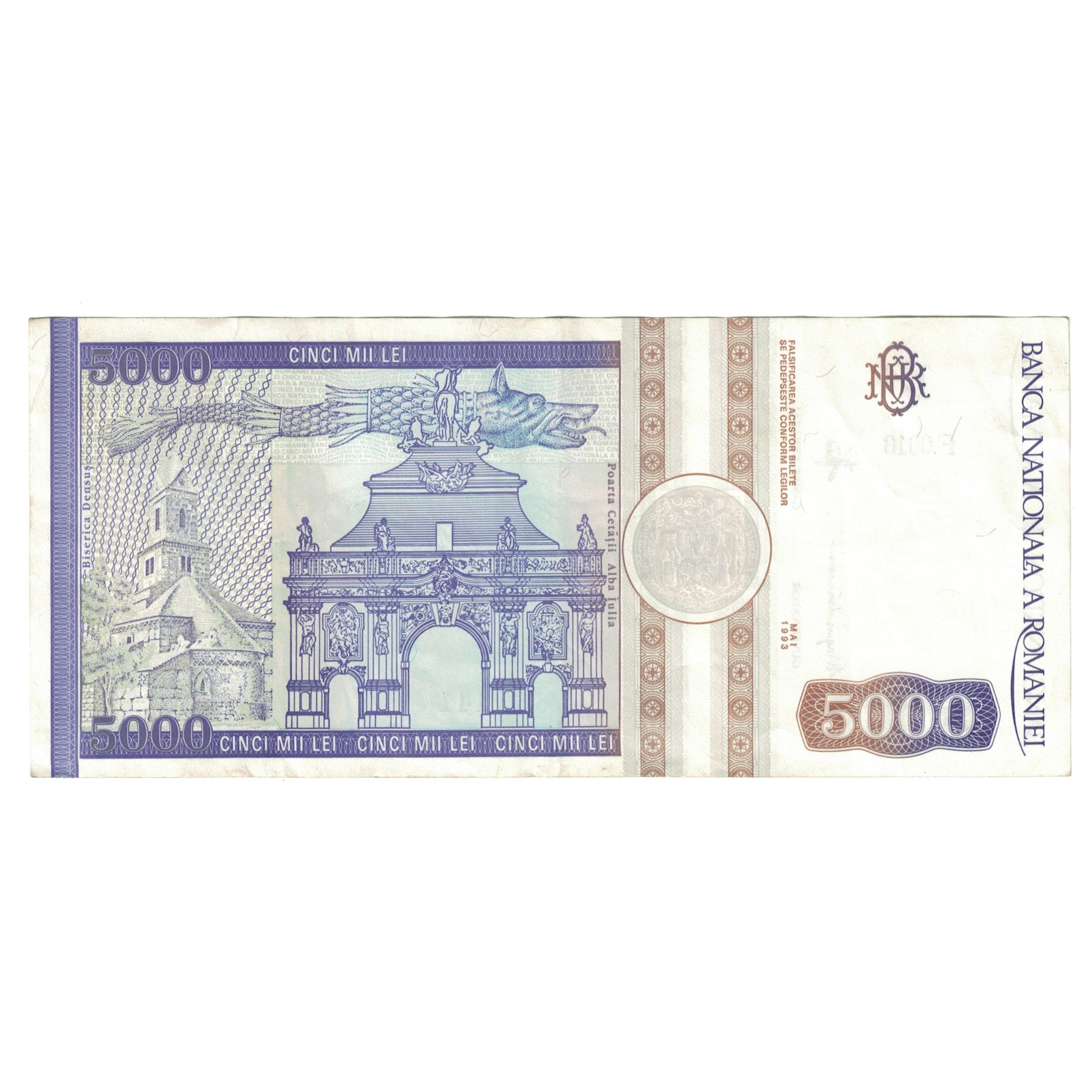 Banknote, Romania, 5000 Lei, 1993, Mai 1993, KM:104a, AU(55-58)
