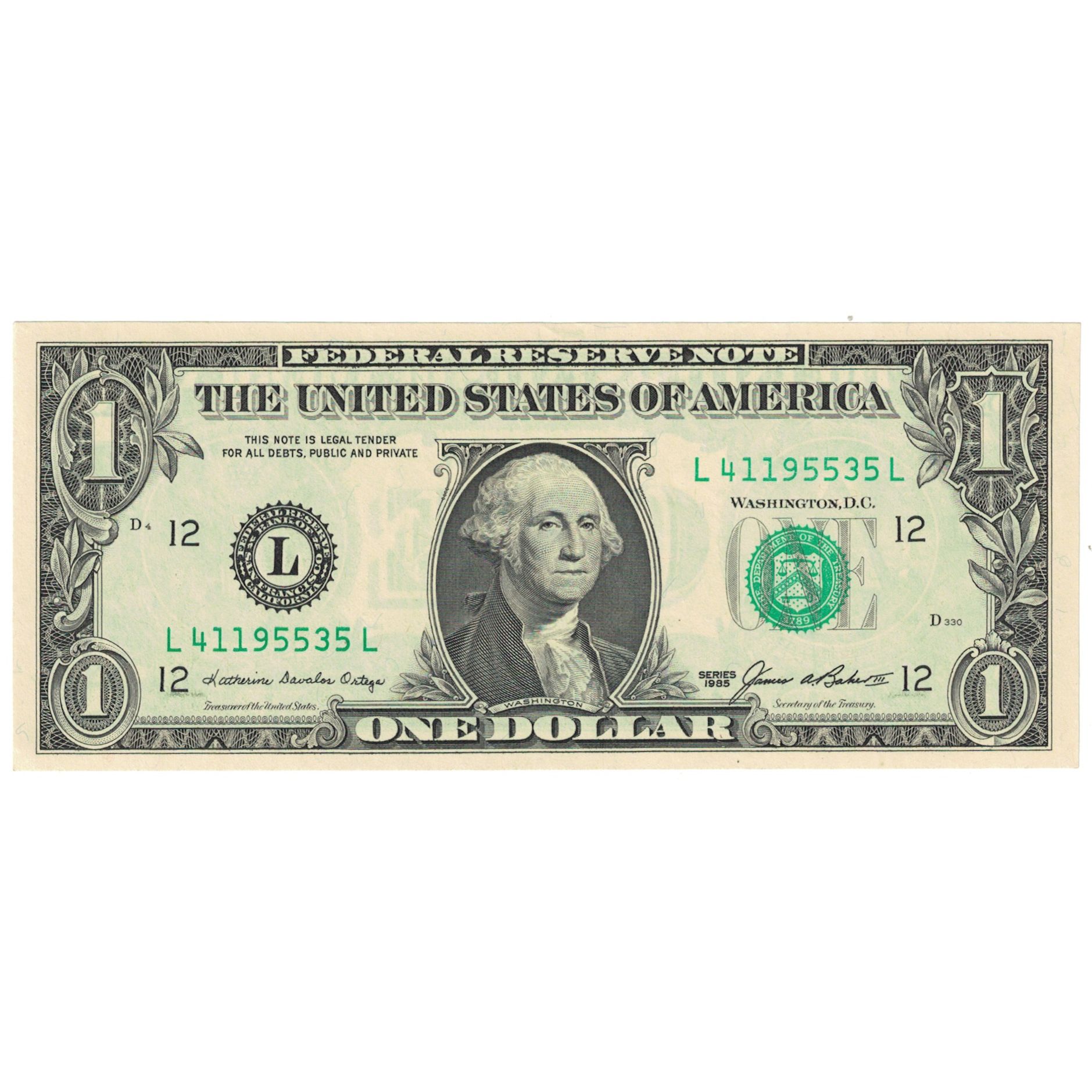 Banknote, United States, One Dollar, 1985, Undated (1985), KM:3701, UNC ...