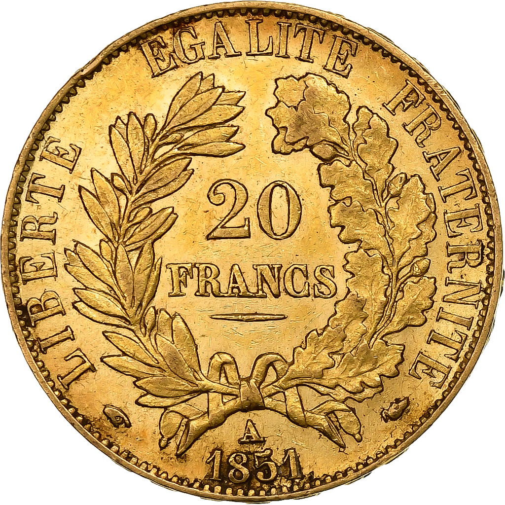 France, 20 Francs, Cérès, 1851, Paris, Gold, , KM:762 | European Coins