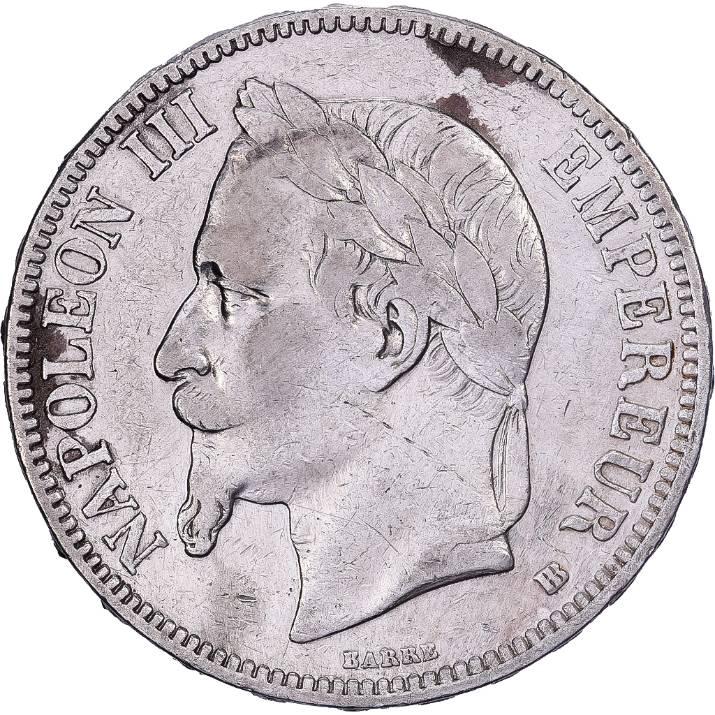 France, Napoleon III, 5 Francs, 1868, Strasbourg, Silver, | European Coins