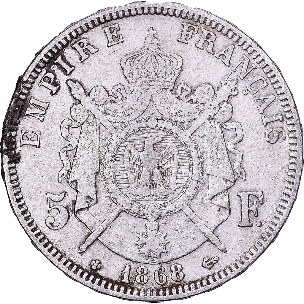 France, Napoleon III, 5 Francs, 1868, Strasbourg, Silver, | European Coins