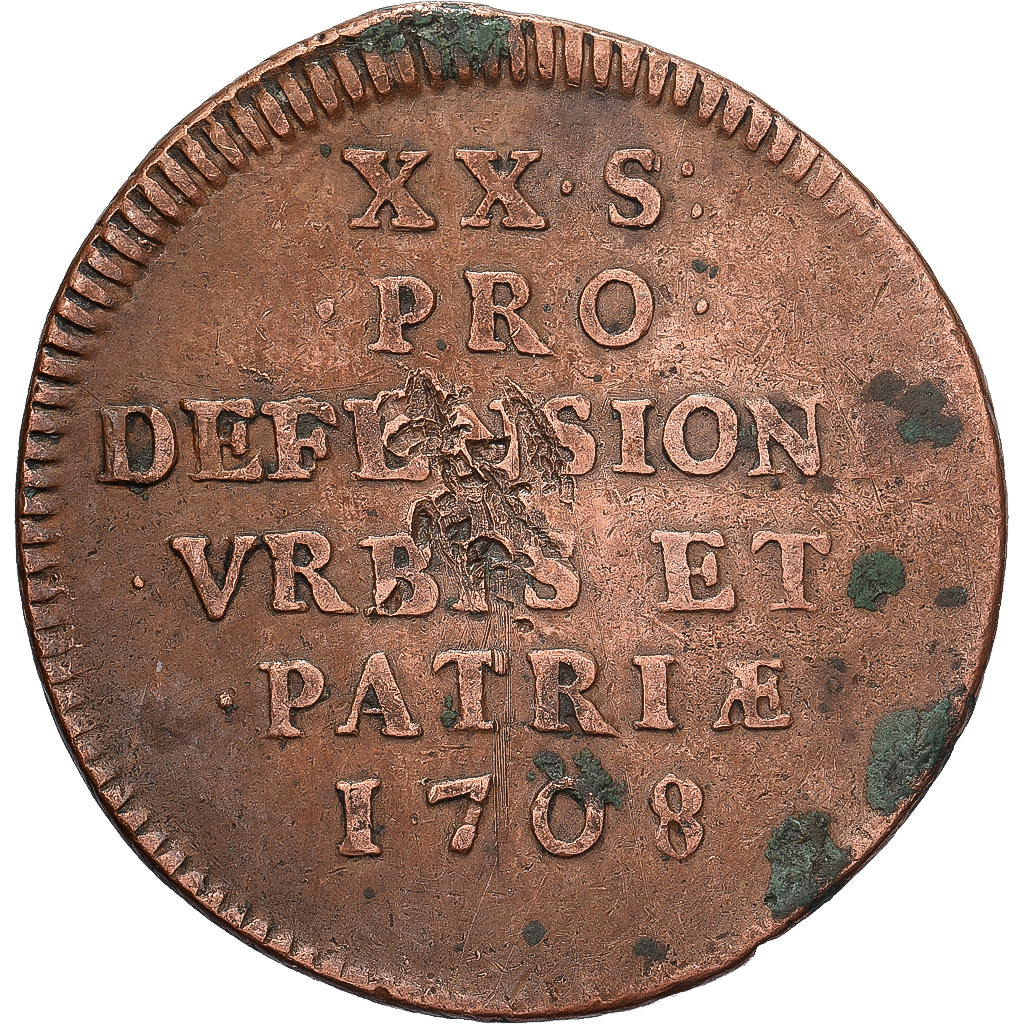 French States, Louis XIV, 20 Sols, Siège de Lille, 1708, Lille, Copper