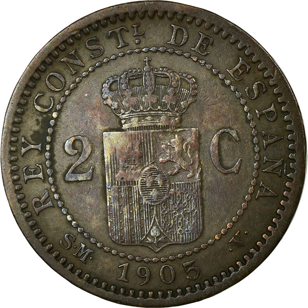 Coin, Spain, Alfonso XIII, 2 Centimos, 1905, Madrid, , Copper, KM:722