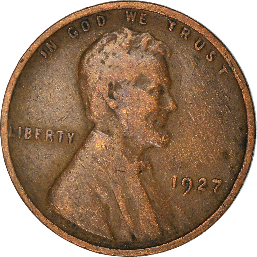 Coin, United States, Lincoln Cent, Cent, 1927, U.S. Mint, Philadelphia