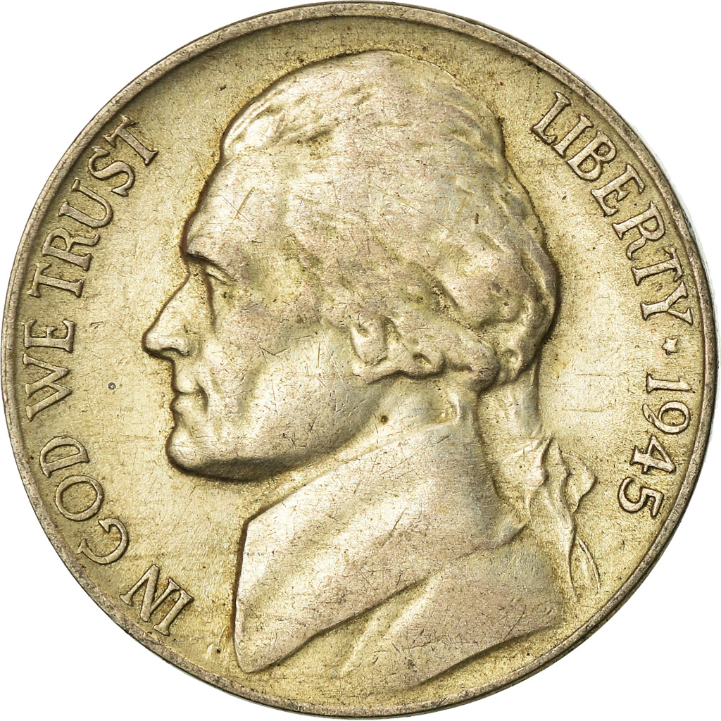 Coin, United States, Jefferson Nickel, 5 Cents, 1945, U.S. Mint ...