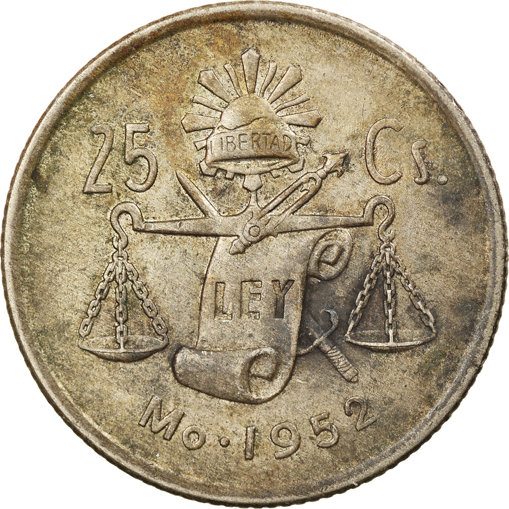 Coin, Mexico, 25 Centavos, 1952, Mexico City, , Silver, KM:443