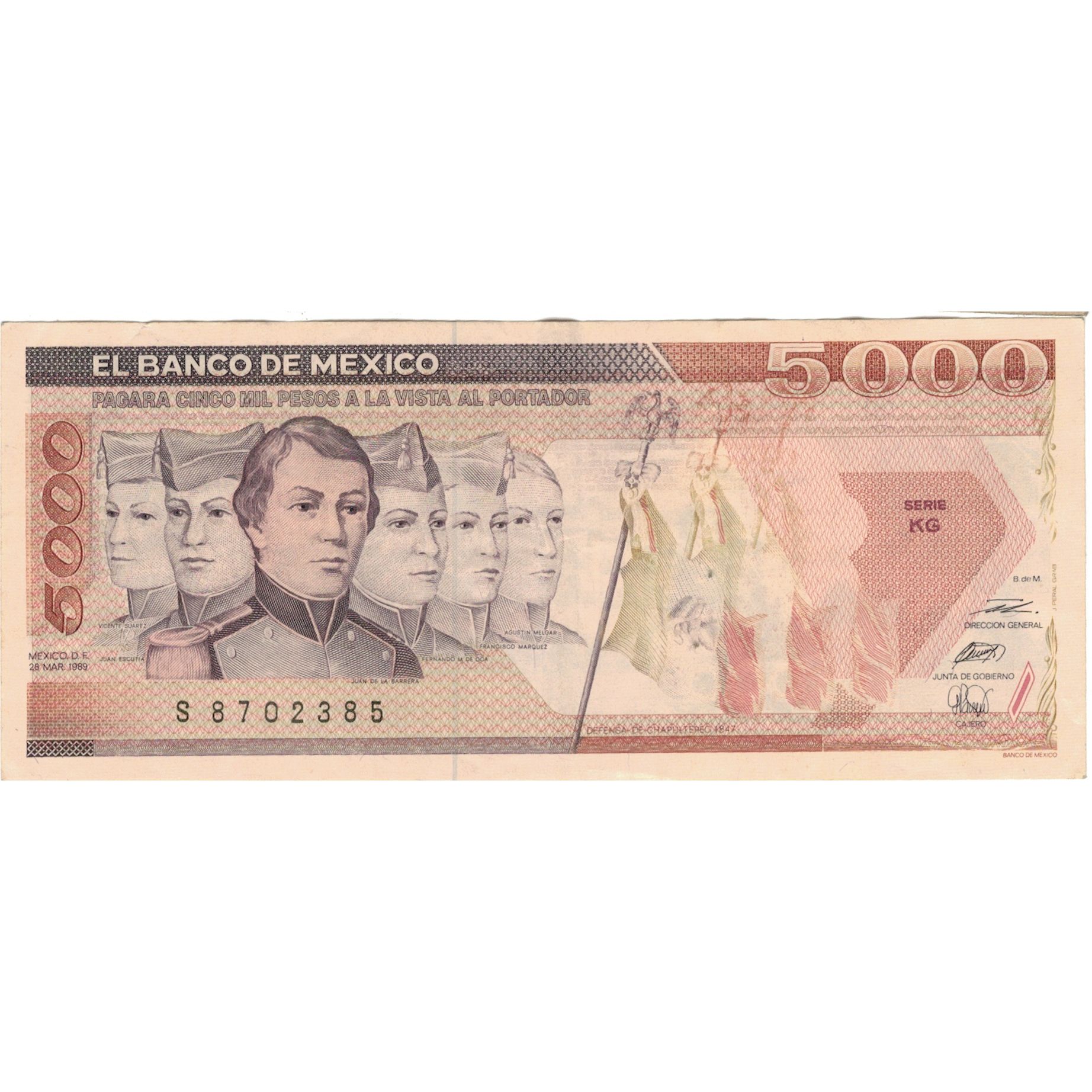 Banknote, Mexico, 5000 Pesos, 1989, 1989-03-28, KM:88c, VF(30-35)