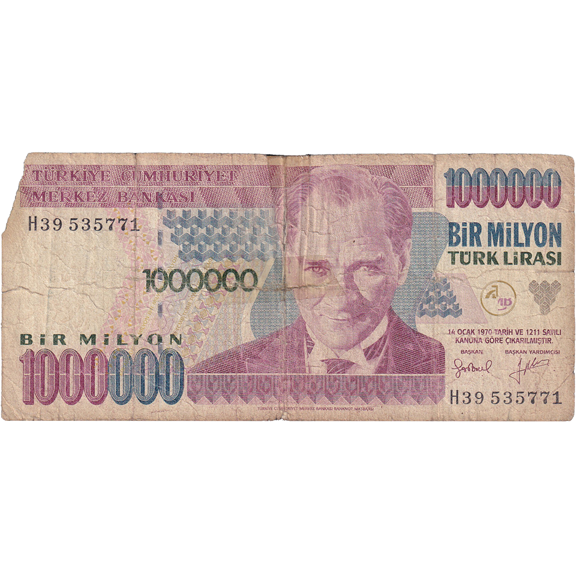 Banknote, Turkey, 1,000,000 Lira, L.1970, KM:213, G(4-6) | World Paper ...
