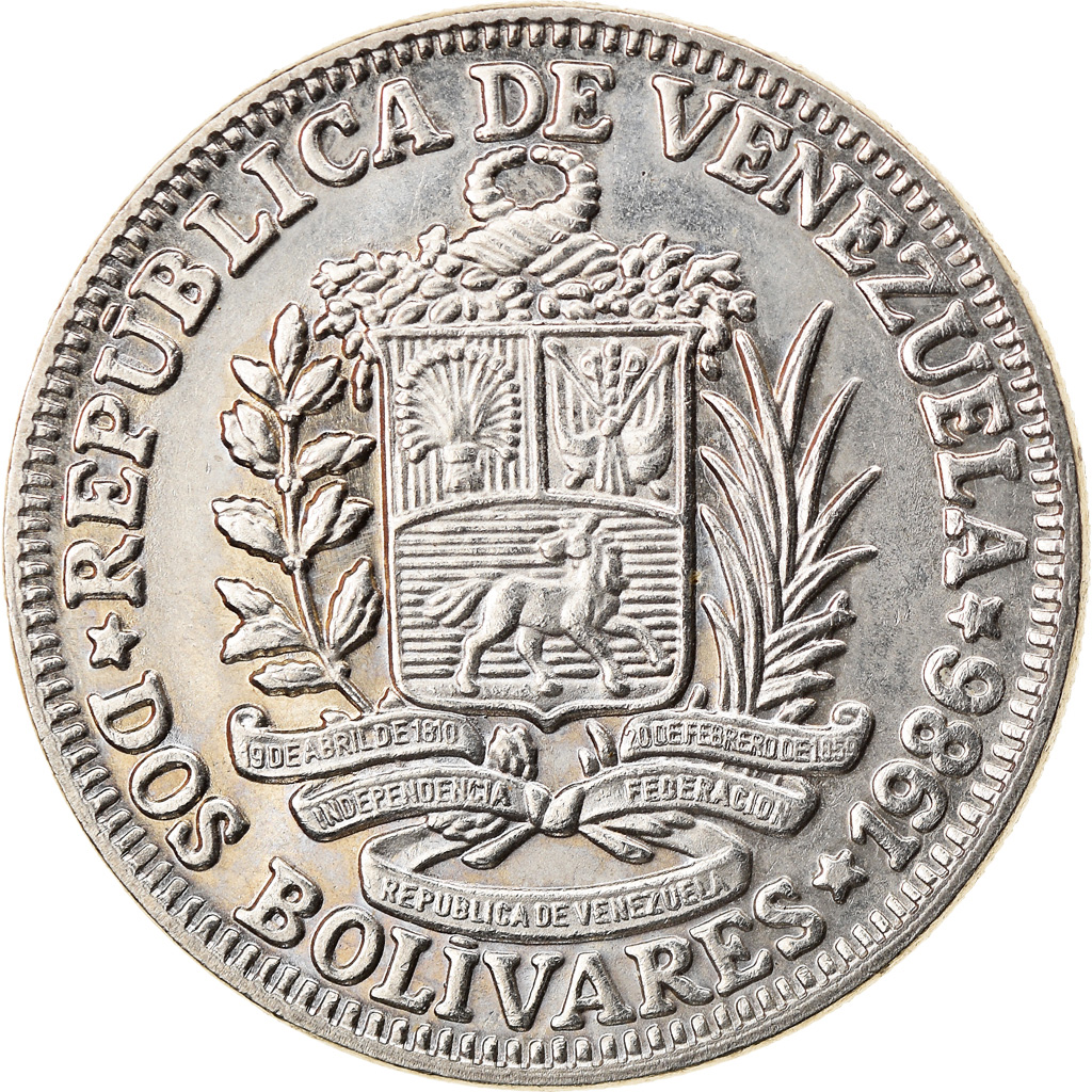 Coin, Venezuela, 2 Bolivares, 1986, , Nickel, KM:43 | South American Coins