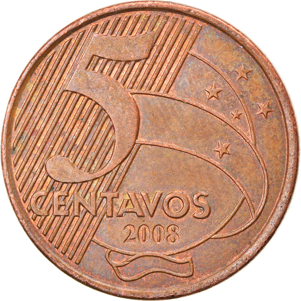 Coin, Brazil, 5 Centavos, 2008, , Copper Plated Steel, KM:648