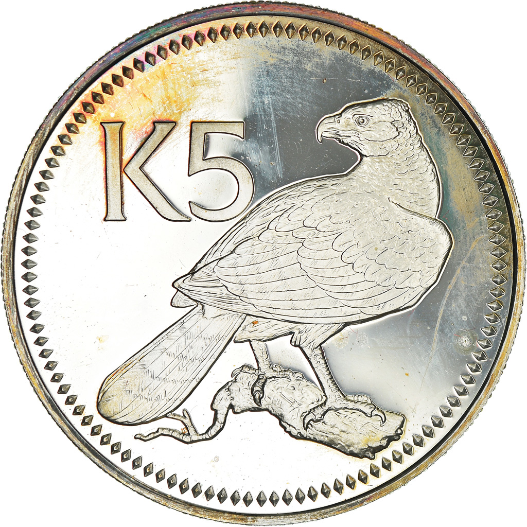 Coin, Papua New Guinea, 5 Kina, 1976, Franklin Mint, Proof, , Silver
