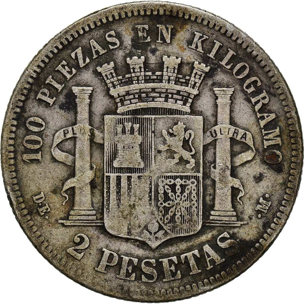Coin, Spain, Provisional Government, 2 Pesetas, 1870 (73), Madrid,