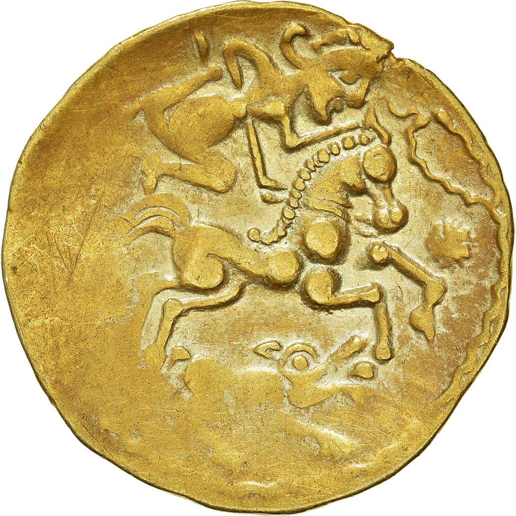 Coin, Aulerci Eburovices, Hemistater scyphate, 60 BC, Wolf, , Gold
