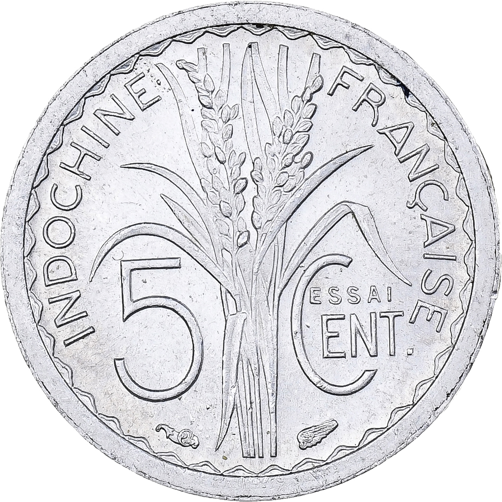 French Indochina, 5 Centimes, 1946, Paris, Pattern, Aluminum,