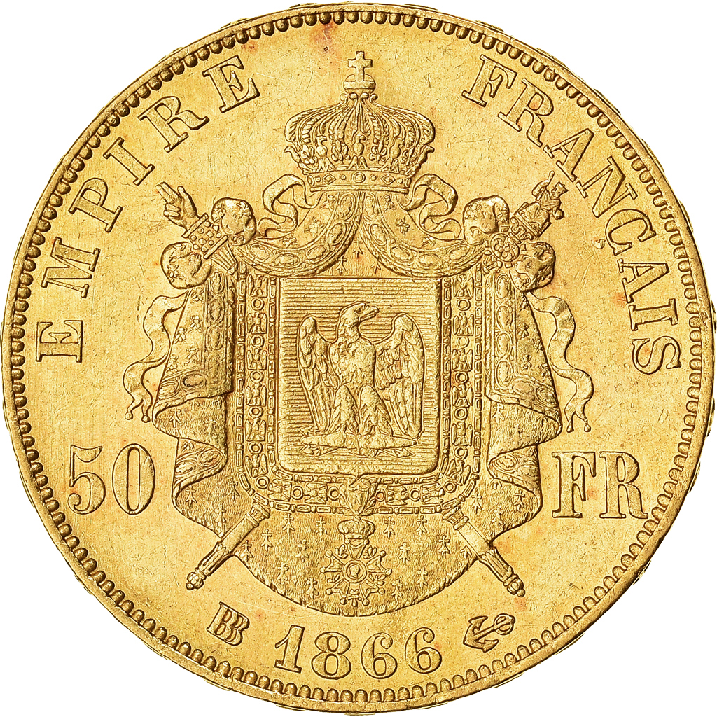 Coin, France, Napoleon III, 50 Francs, 1866, Strasbourg, , Gold