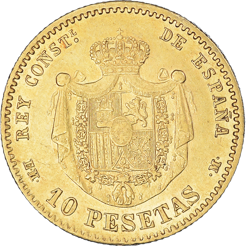 Coin, Spain, Alfonso XII, 10 Pesetas, 1878, Madrid, , Gold, KM:677