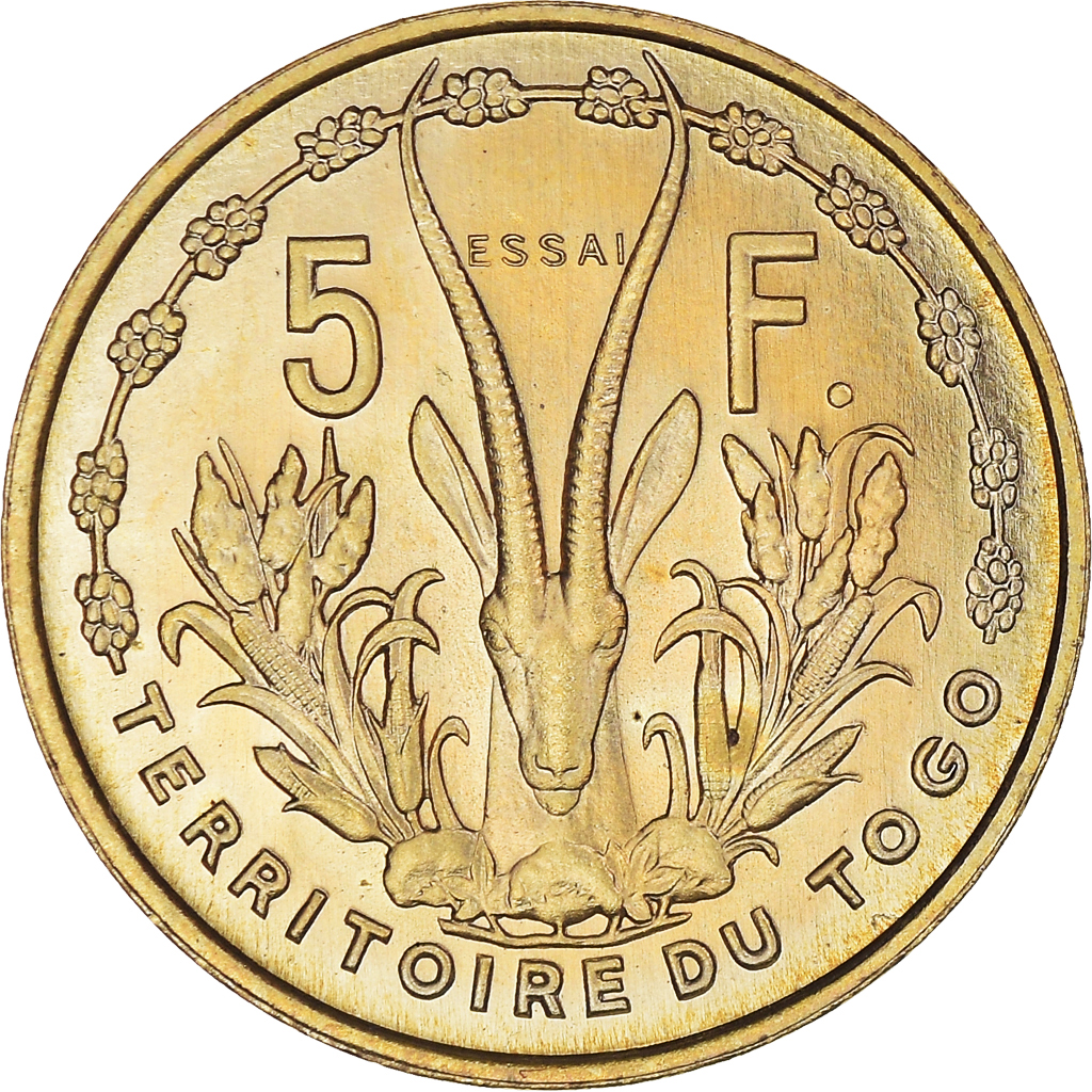 Coin, Togo, 5 Francs, 1956, Paris, ESSAI, , Aluminum-Bronze, KM:E6