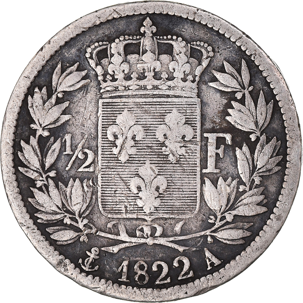 Coin, France, Louis XVIII, 1/2 Franc, 1822, Paris, , Silver, KM:708.1