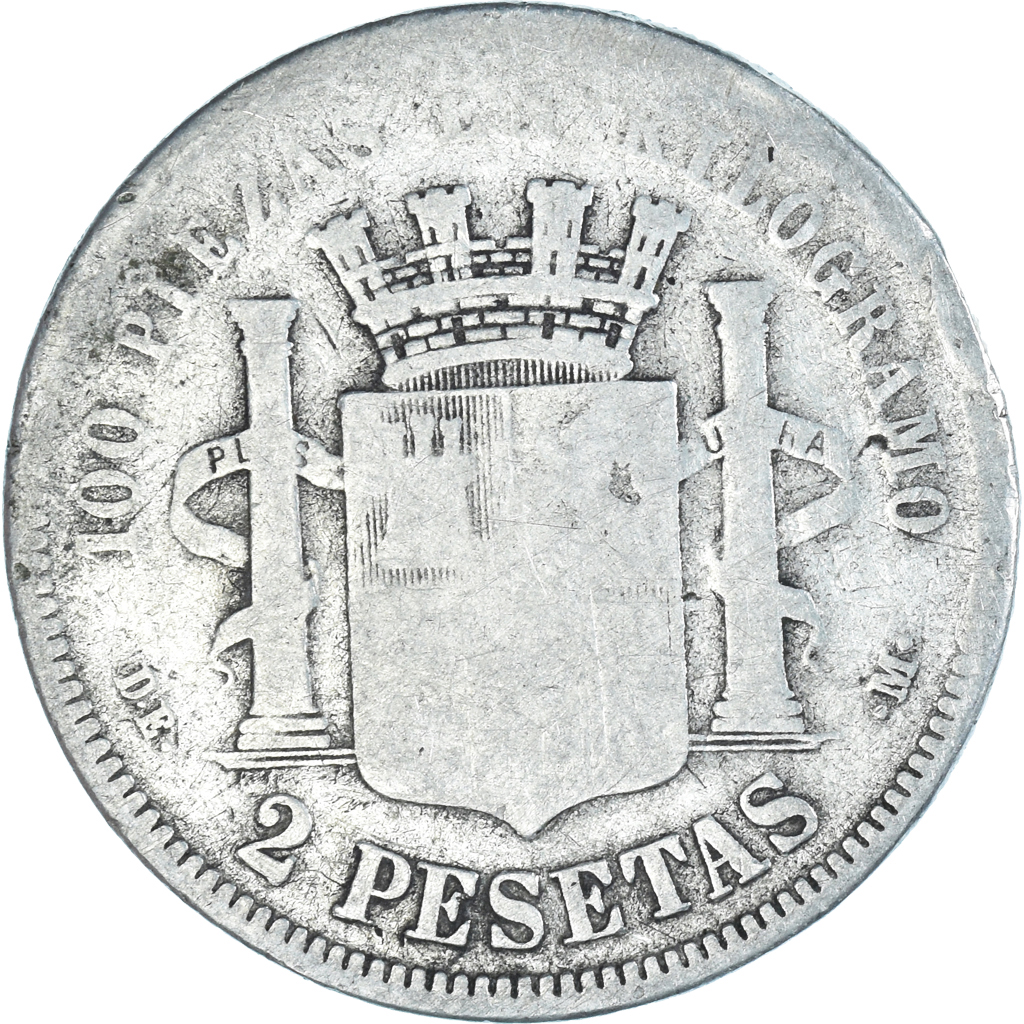 Coin, Spain, Provisional Government, 2 Pesetas, 1870, Madrid, , Silver