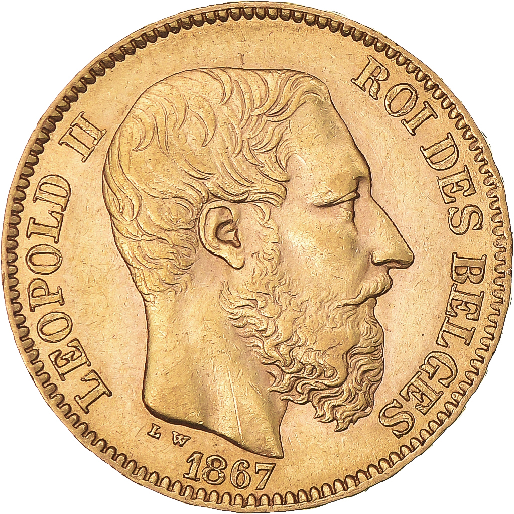 Coin, Belgium, Leopold II, 20 Francs, 20 Frank, 1867, , Gold, KM:32