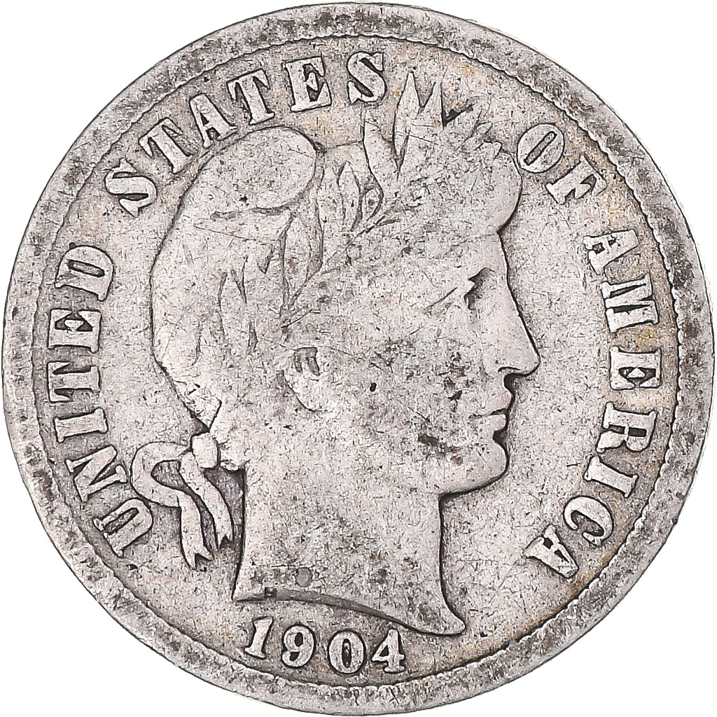 Coin, United States, Barber Dime, Dime, 1904, U.S. Mint, Philadelphia