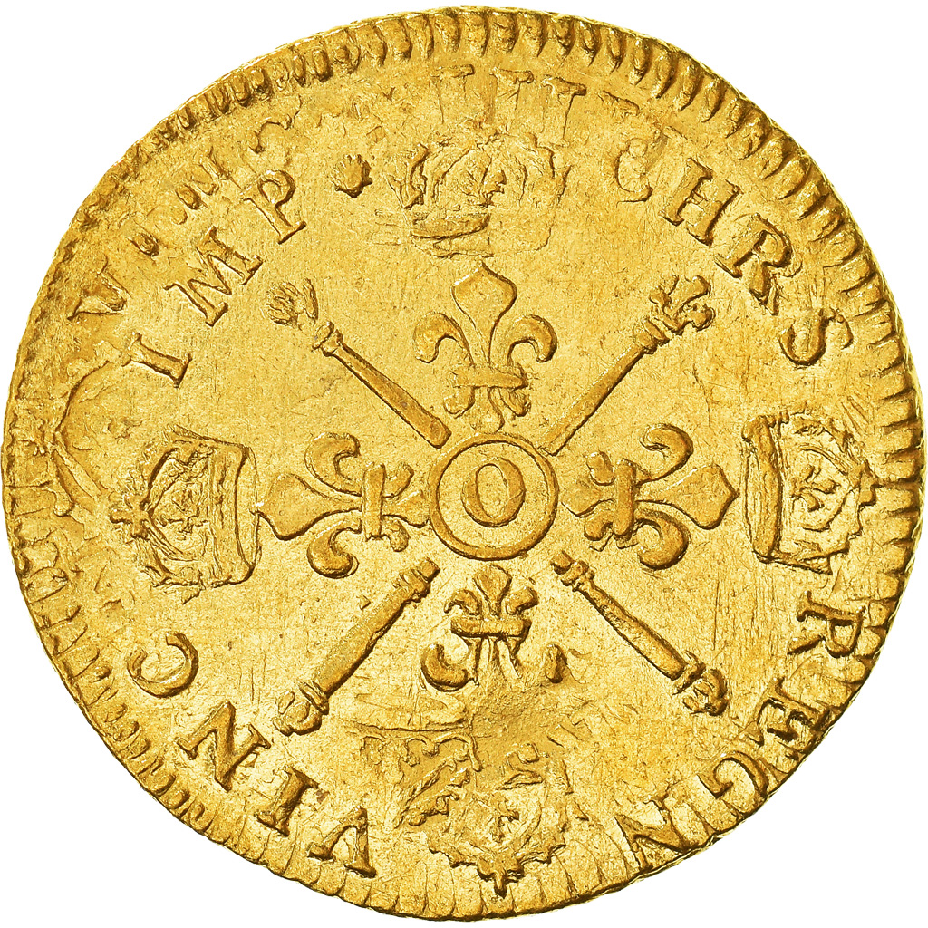 Coin, France, Louis XIV, Louis d'or aux insignes, Louis d'Or, 1704, Riom
