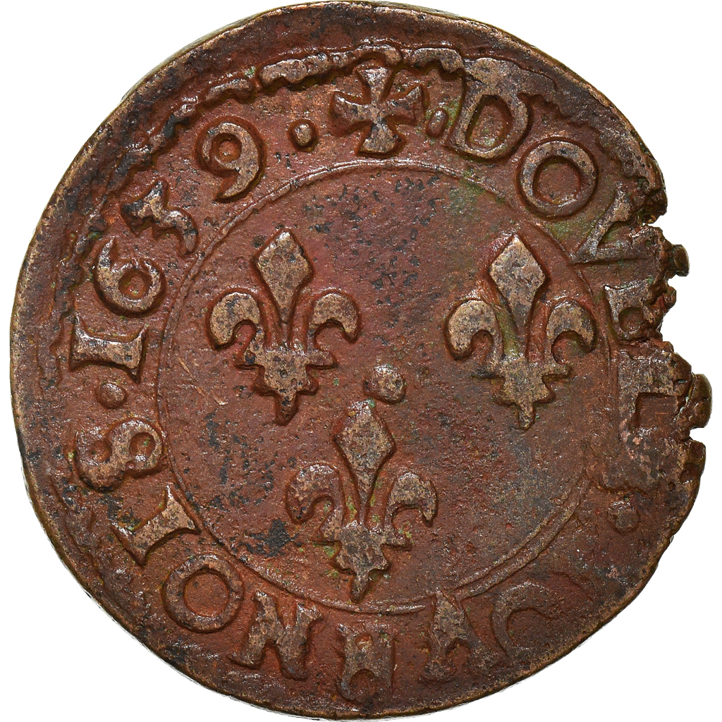 Coin, France, Louis XIII, Double Tournois, 1639, Bordeaux, , Copper