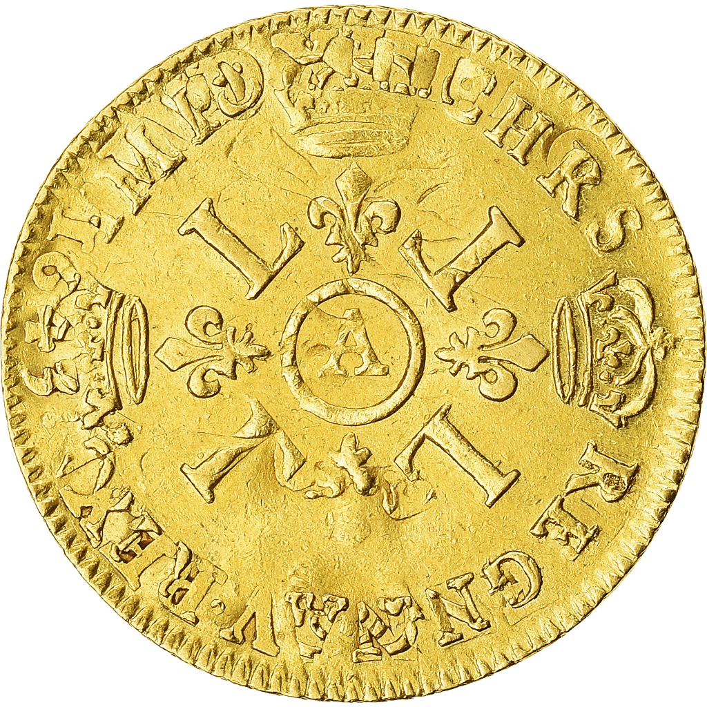 Coin, France, Louis XIV, Louis d'or aux 4 L, Louis d'Or, 1694, Paris