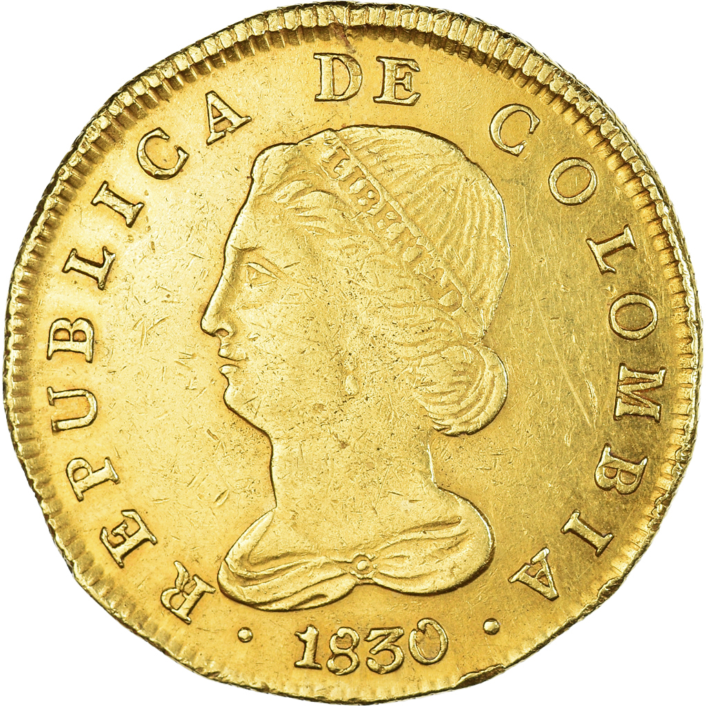 Coin, Colombia, 8 Escudos, 1830, Bogota, , Gold, KM:82.1 | South ...