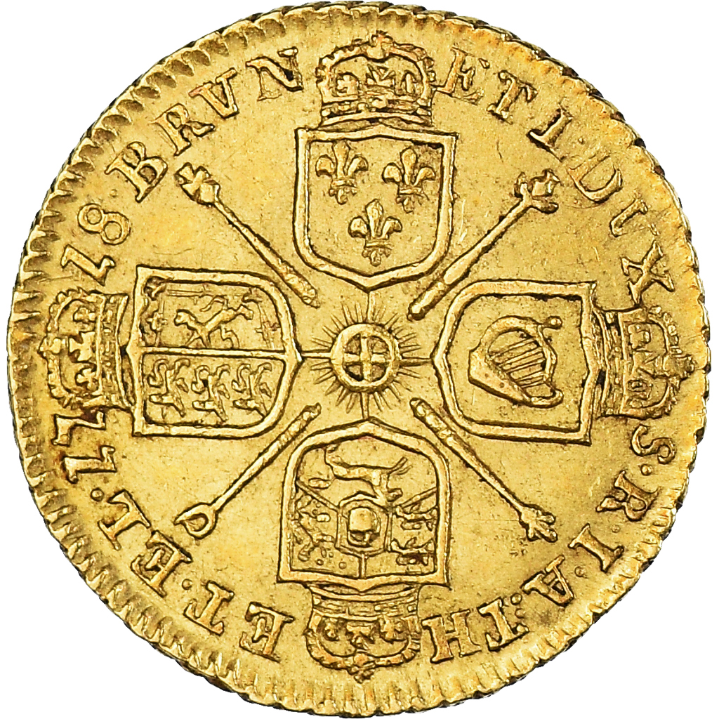 Coin, Great Britain, George I, 1/4 Guinea, 1718, London, , Gold, KM:555