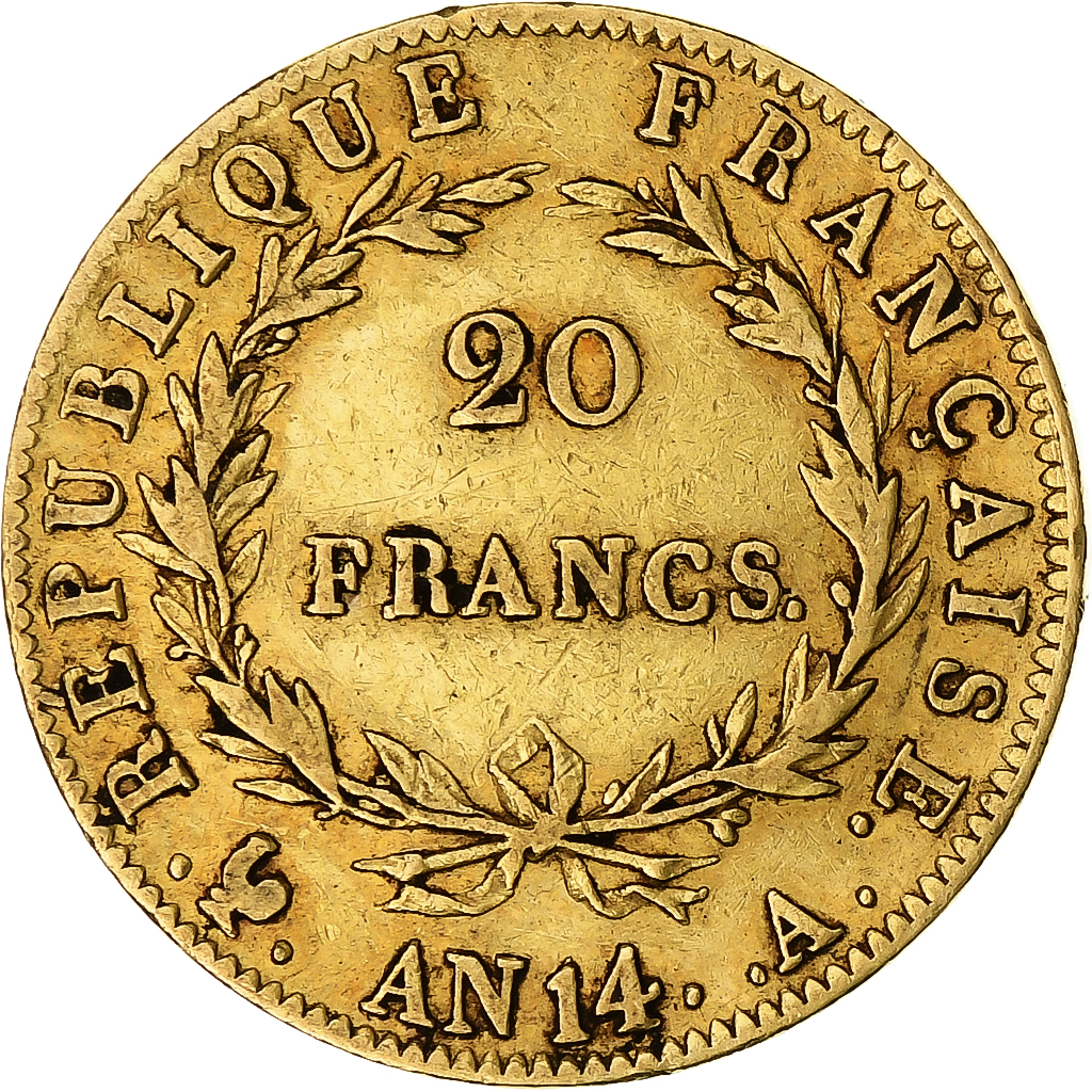 Coin, France, Napoleon I, 20 Francs, AN 14, Paris, , Gold, KM:663.1