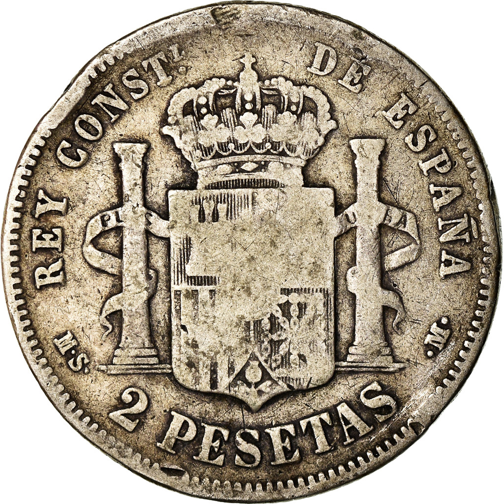 Coin, Spain, Alfonso XII, 2 Pesetas, 1882, Madrid, , Silver, KM:678.2