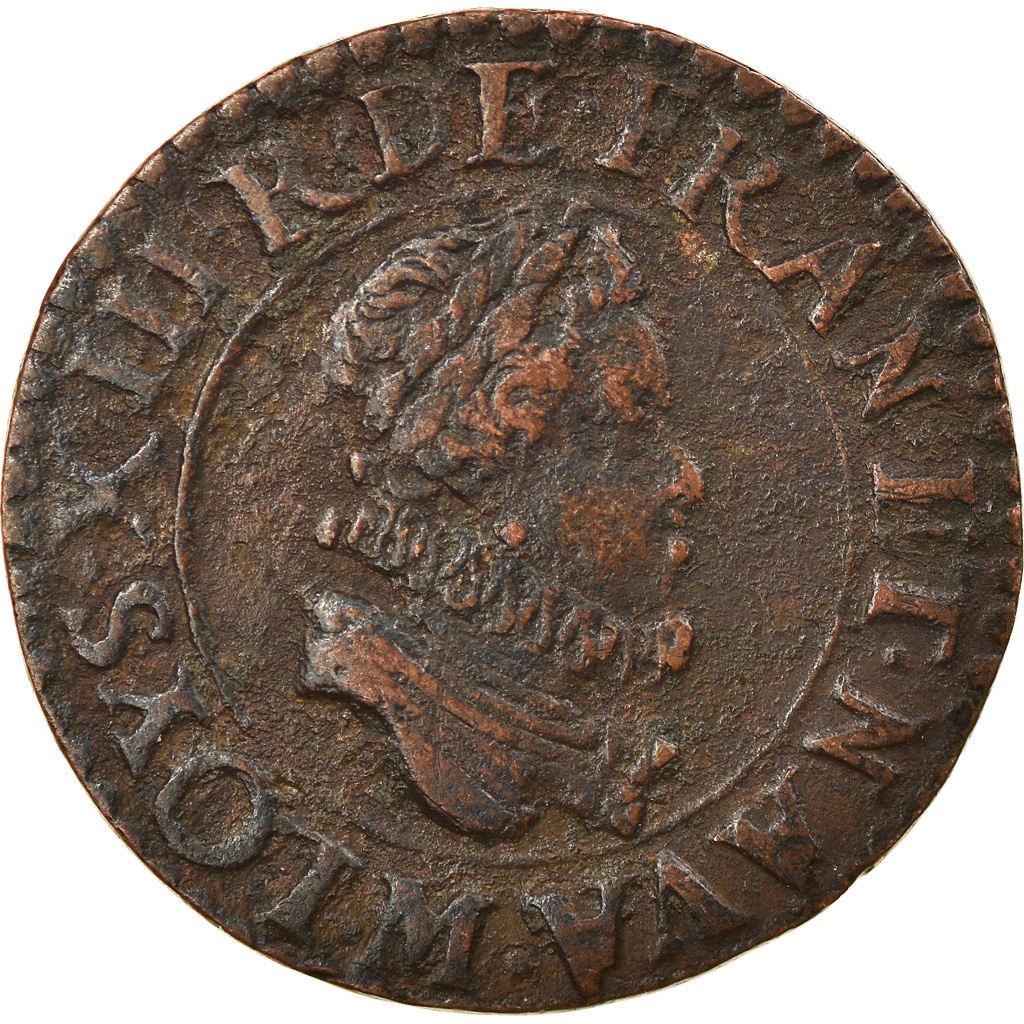 Coin, France, Louis XIII, Double Tournois, 1612, Toulouse, , Copper