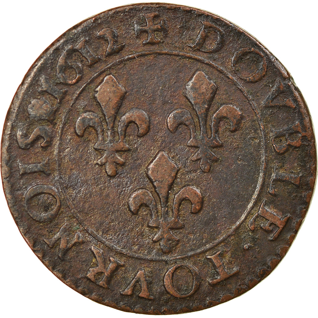 Coin, France, Louis XIII, Double Tournois, 1612, Toulouse, , Copper