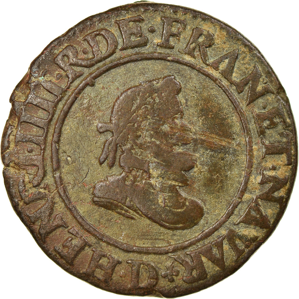 Coin, France, Henri IV, Double Tournois, 1607, Lyon, , Copper