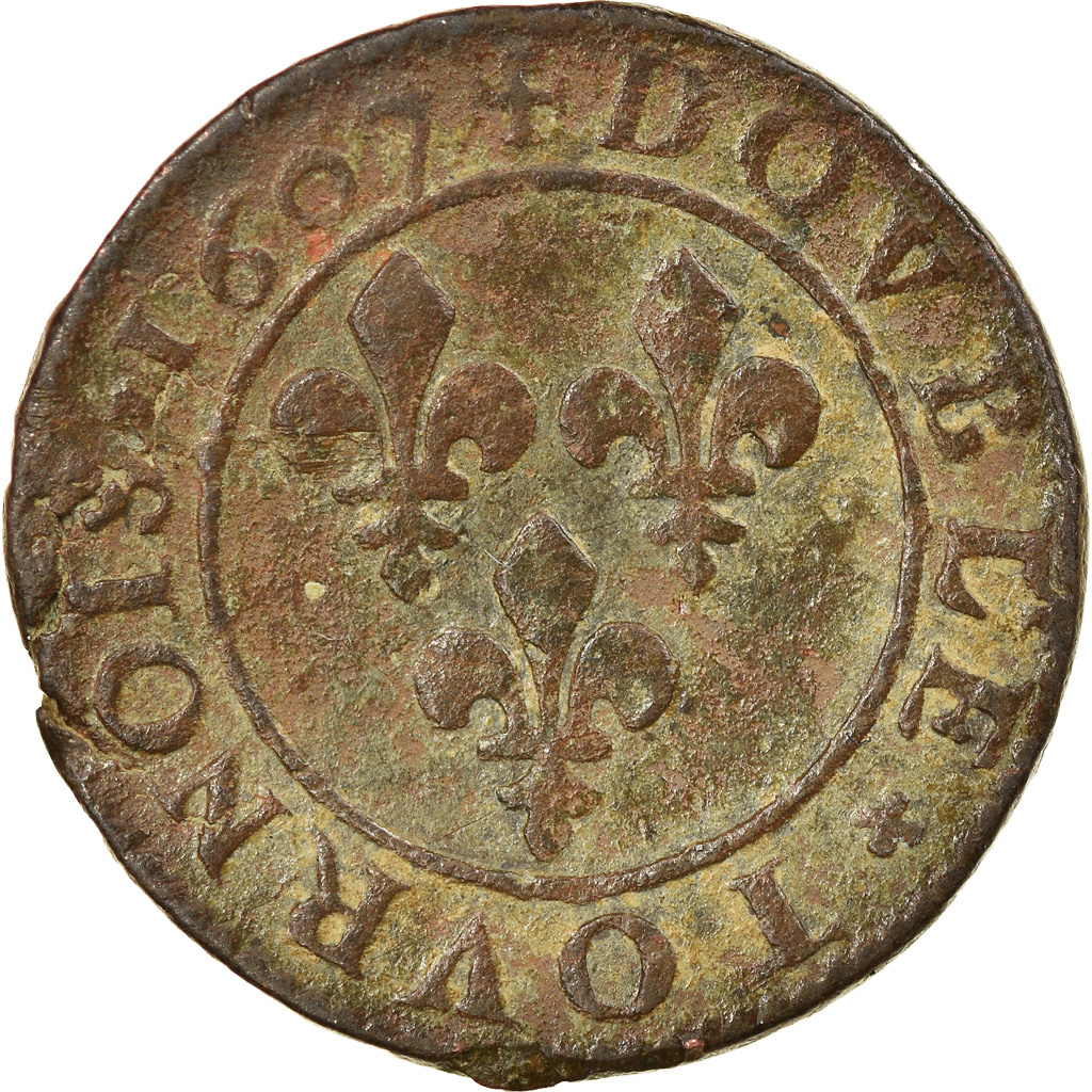 Coin, France, Henri IV, Double Tournois, 1607, Lyon, , Copper