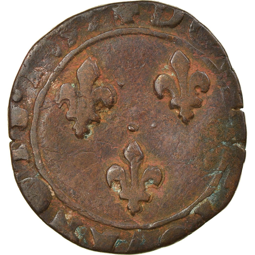 Coin, France, Henri IV, Double Tournois, 1593, Rennes, , Copper
