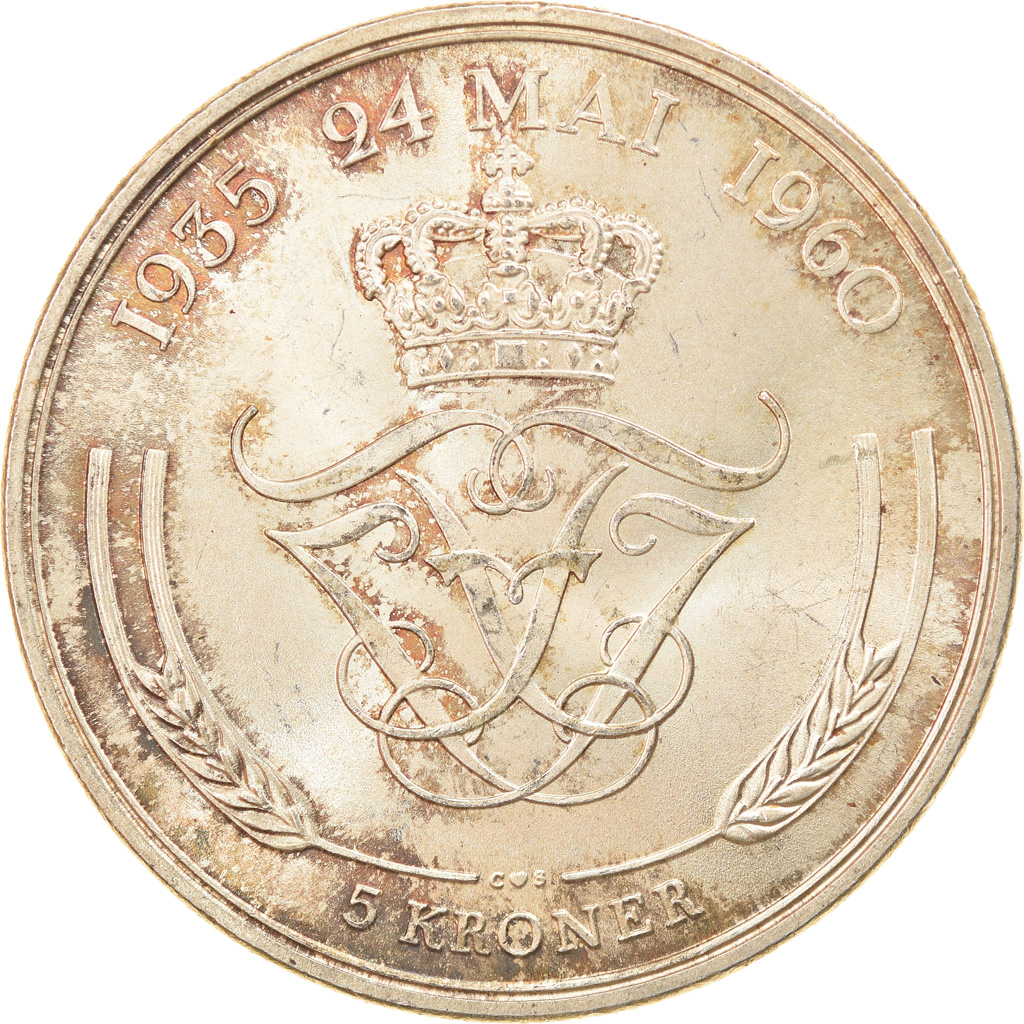 Coin, Denmark, Frederik IX, 5 Kroner, 1960, Copenhagen, , Silver