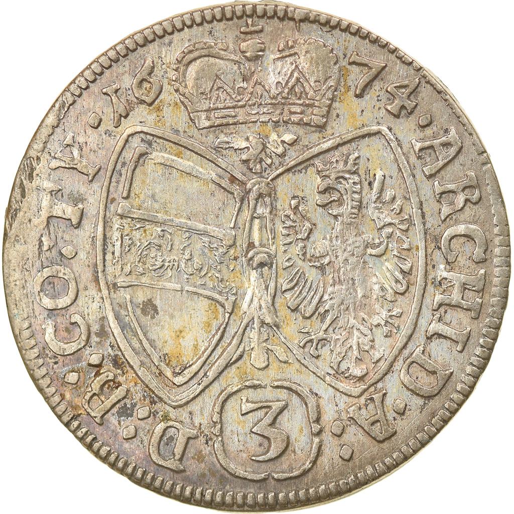 Coin, Austria, Leopold I, 3 Kreuzer, 1674, Hall, , Silver, KM:1245