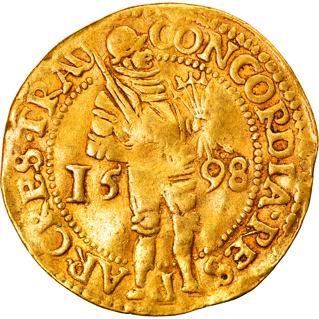 Coin, Netherlands, Ducat, 1598, Utrecht, , Gold, Delmonte:963