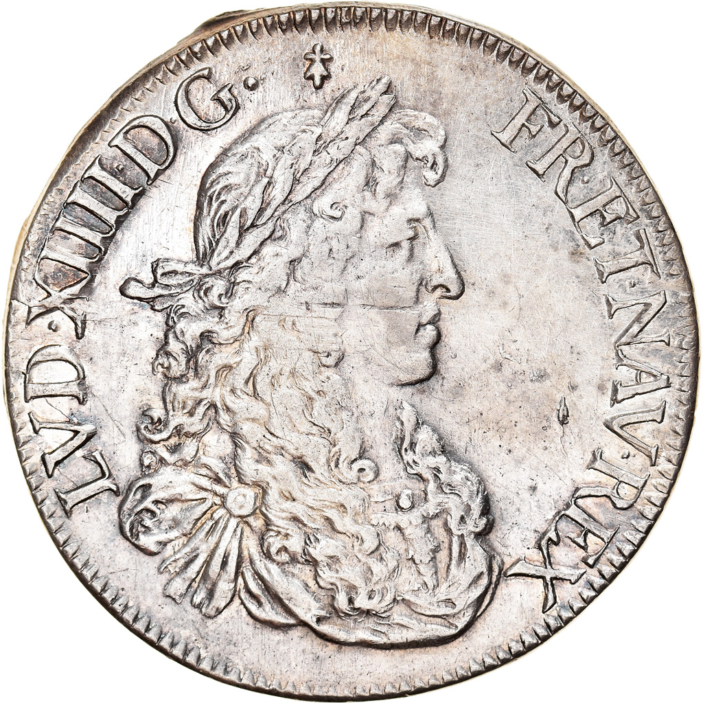 France, Louis XIV, Écu au portrait apollinien, 1667, Rennes, Rare, Silver