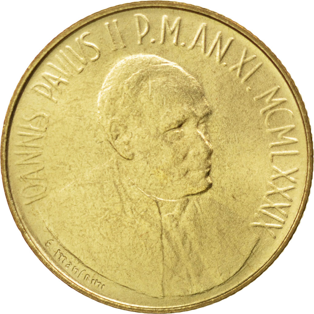 Coin, VATICAN CITY, John Paul II, 200 Lire, 1989, , Aluminum-Bronze