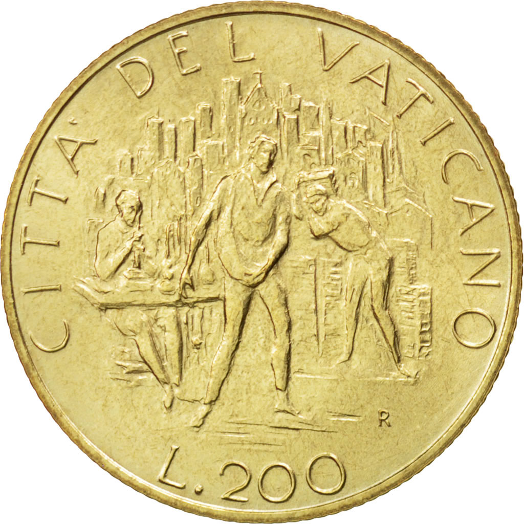 Coin, VATICAN CITY, John Paul II, 200 Lire, 1989, , Aluminum-Bronze