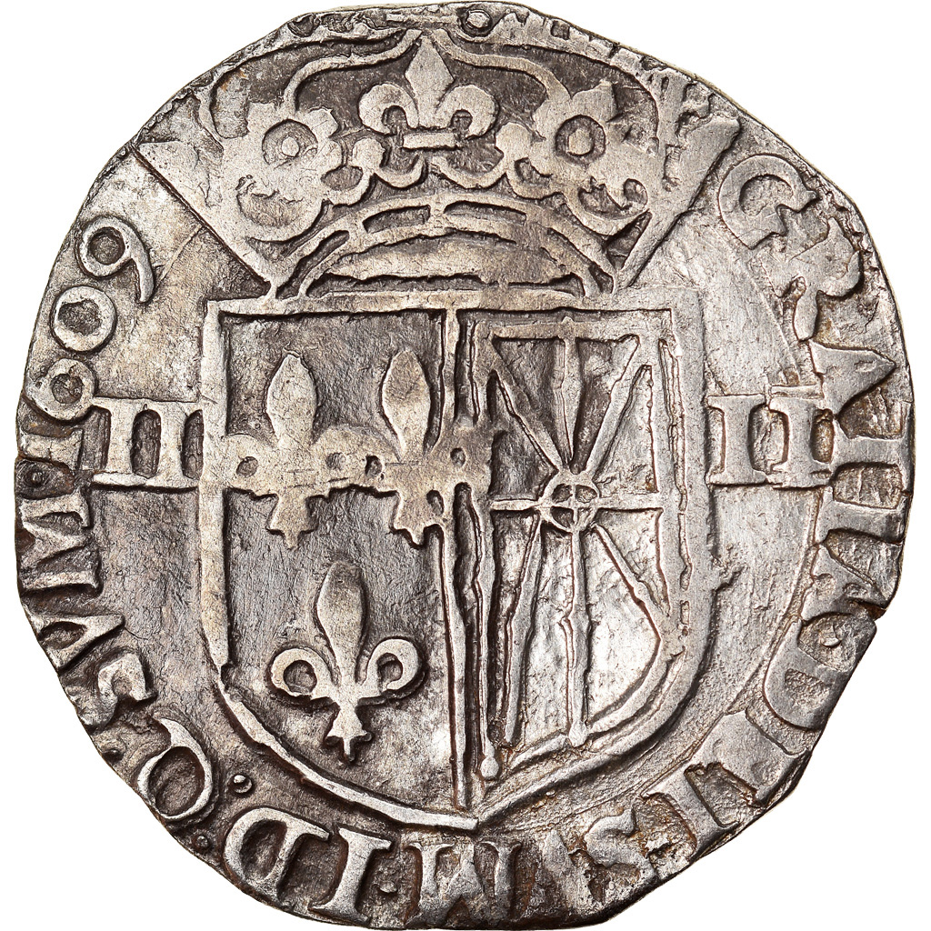 Coin, France, Henri IV, 1/4 Ecu, 1609,Saint-Palais,,SilverDuplessy 1238