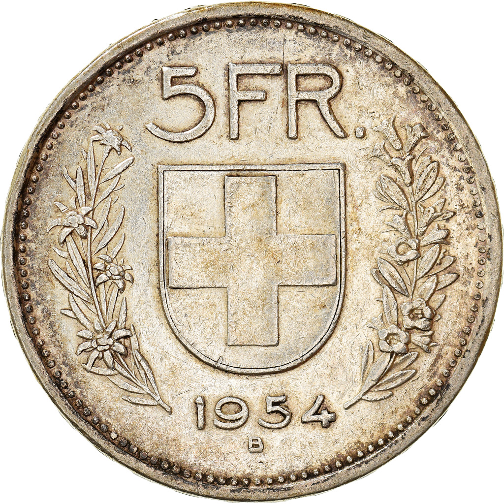 Coin, Switzerland, 5 Francs, 1954, Bern, , Silver, KM:40 | European Coins