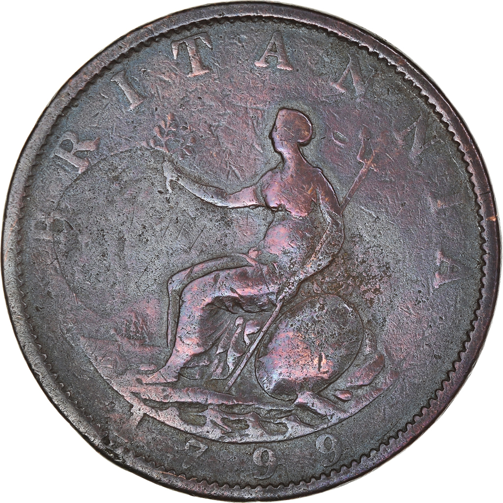 Coin, Great Britain, George III, 1/2 Penny, 1799, , Copper, KM:647